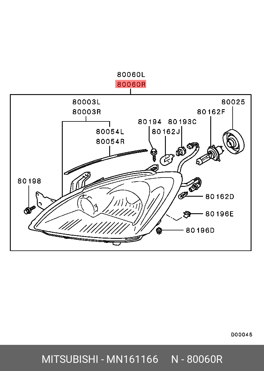 Mitsubishi LANCER 04-14 HEAD LAMP RH UNIT ECE [2] - MN161166 | Spare ...