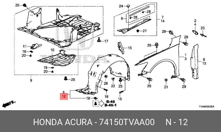 Honda INNER FENDER LH - 74150TVAA00 | Spare Parts Shop - Allparts.ae
