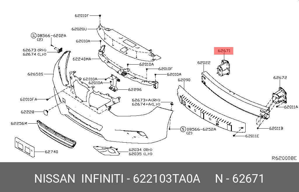 Nissan ALTIMA 13-15 BUMPER INFORCEMENT BRACKET FRONT RH - 62210-3TA0A ...
