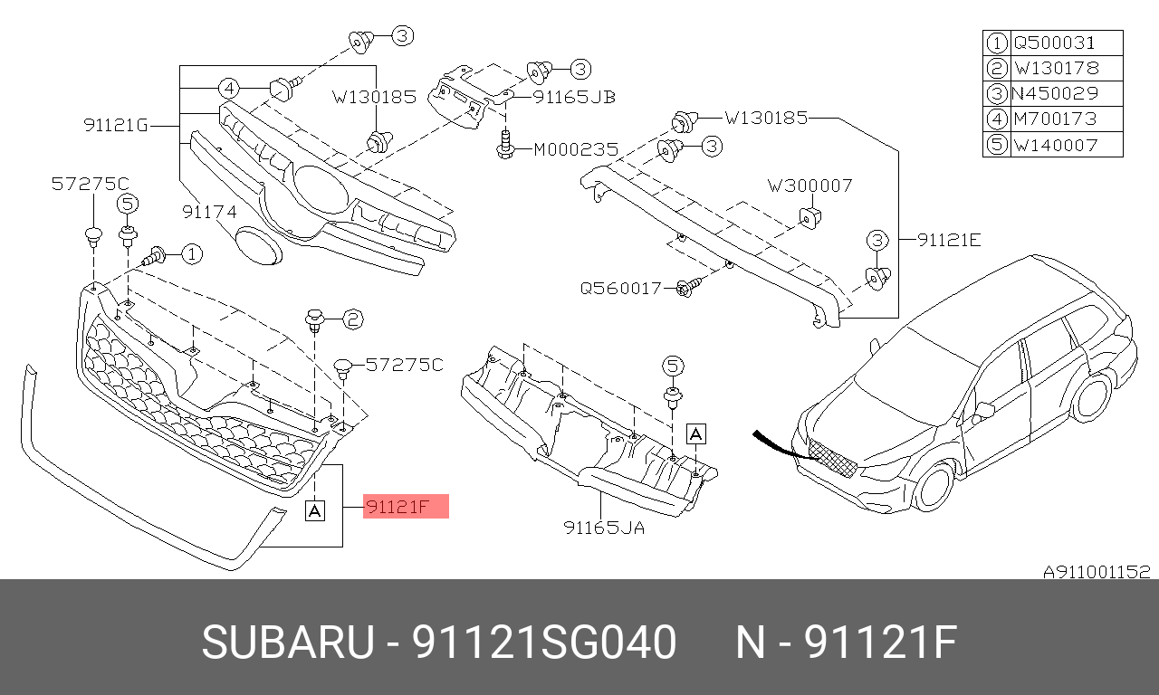 Subaru FORESTER 14-16 GRILLE LOWER WITH CHROME MOULDING - 91121-SG040 ...