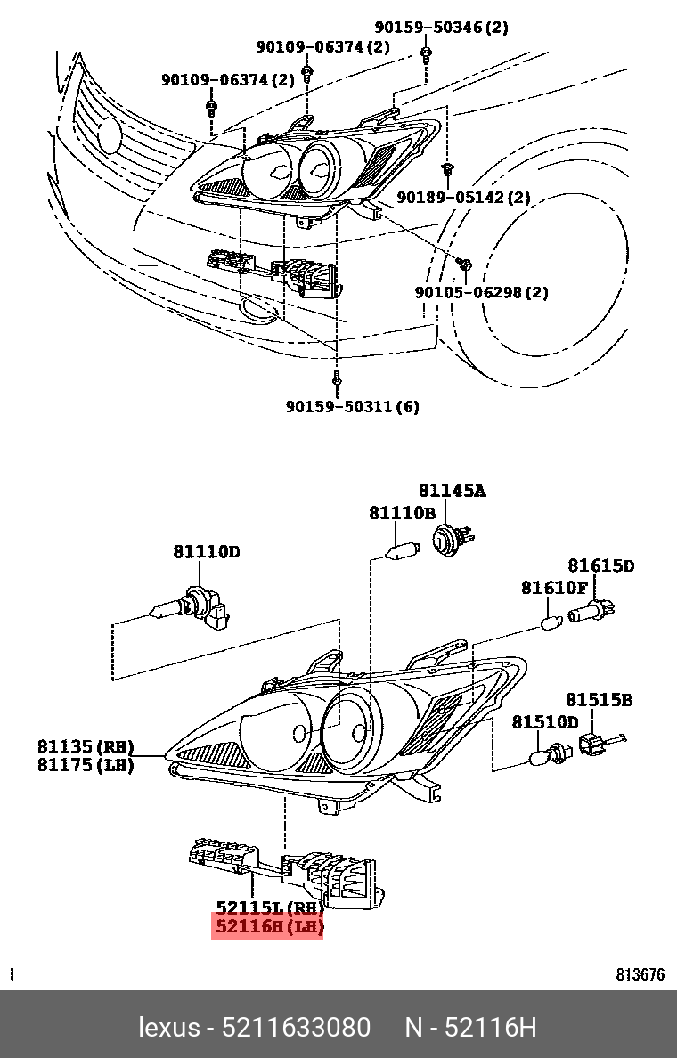 Lexus ES350 07-09 HEAD LAMP BRACKET LH - 52116-33080 | Spare Parts Shop ...