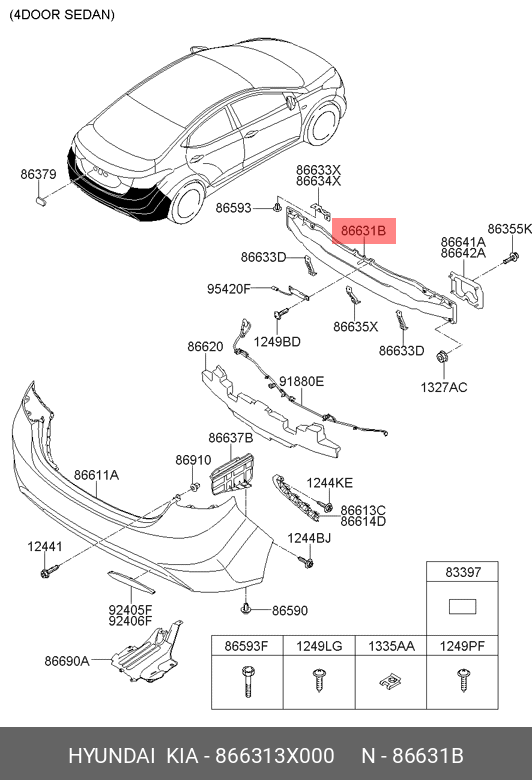Hyundai ELANTRA 11-16 BUMP REINFORCEMENT REAR - 86631-3X000 | Spare ...
