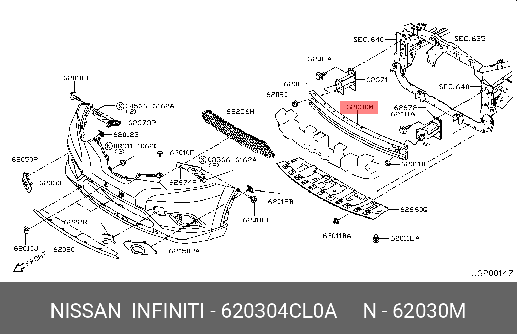 Nissan X-TRAIL 14-20 BUMPER INFORCEMENT FRONT - 62030-4CL0A | Spare ...