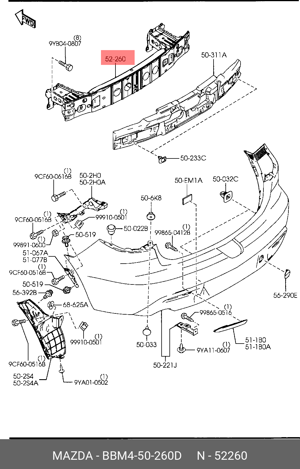 Mazda MAZDA 3 10-13 BUMPER INFORCEMENT REAR [2] - BBM4-50-260D | Spare ...