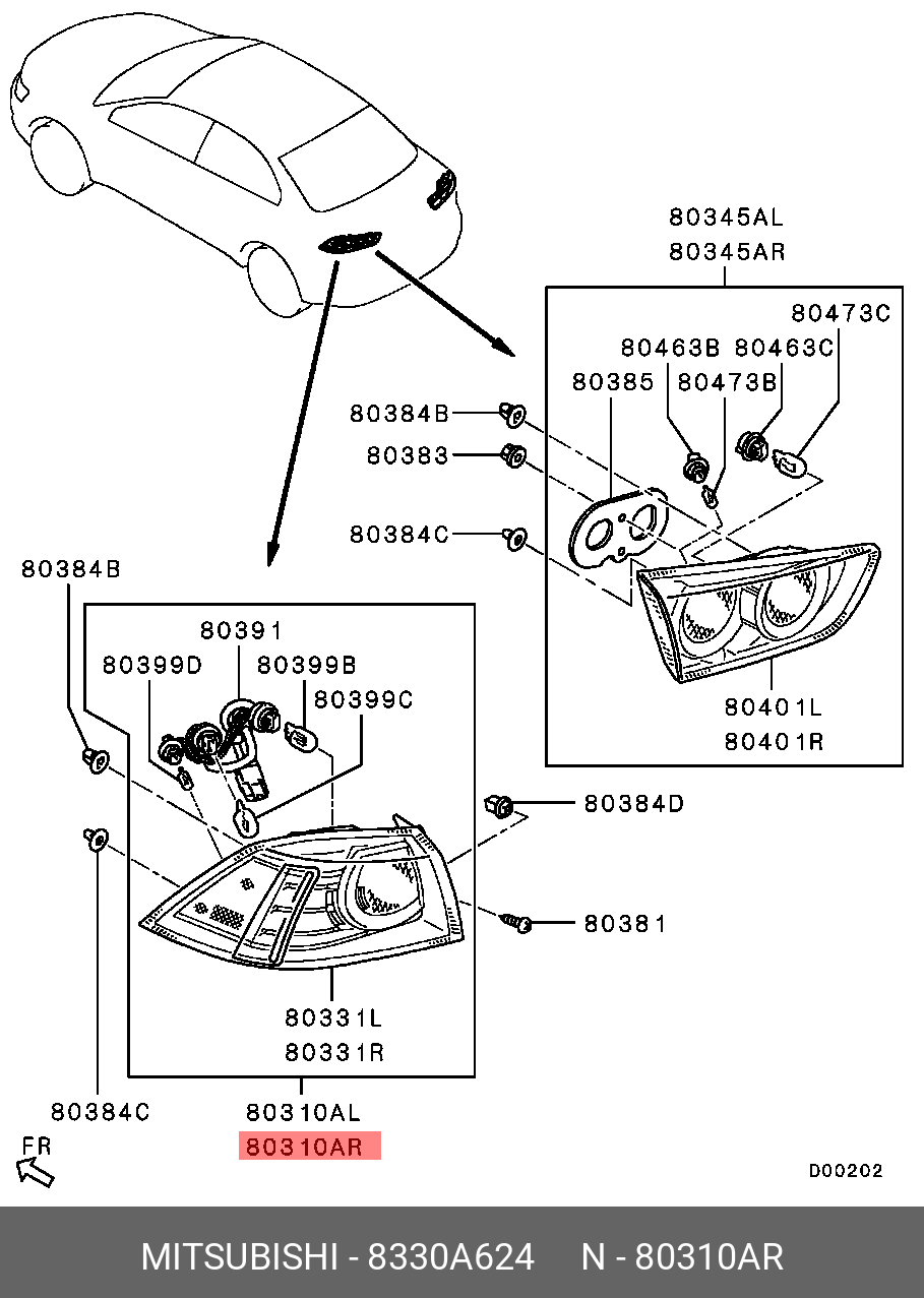 Mitsubishi LANCER EX 08-20 TAIL LAMP RH BLACK - 8330A624 | Spare Parts ...