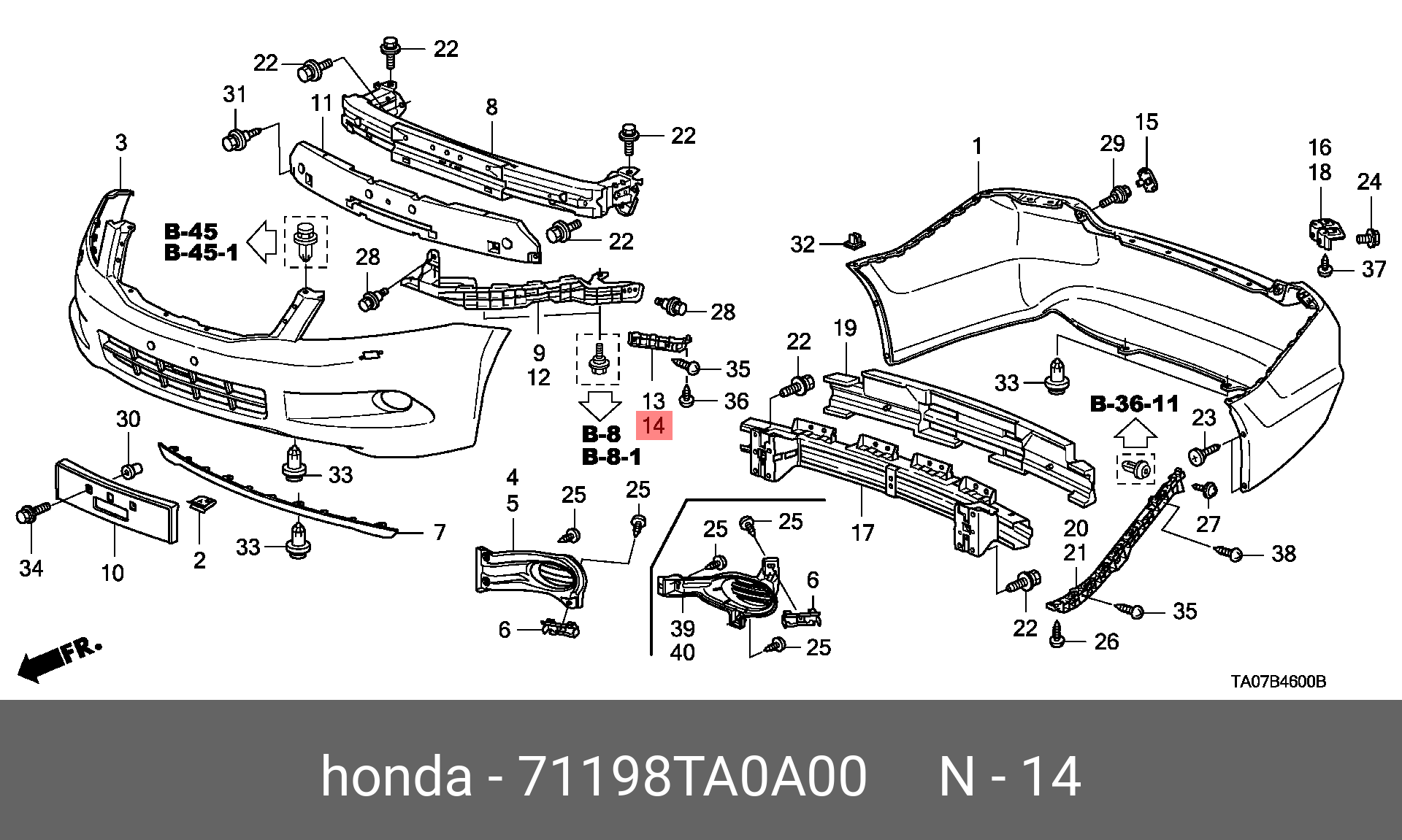 Honda BUMPER BRACKET FRONT CN LH - 71198TA0A00 | Spare Parts Shop ...