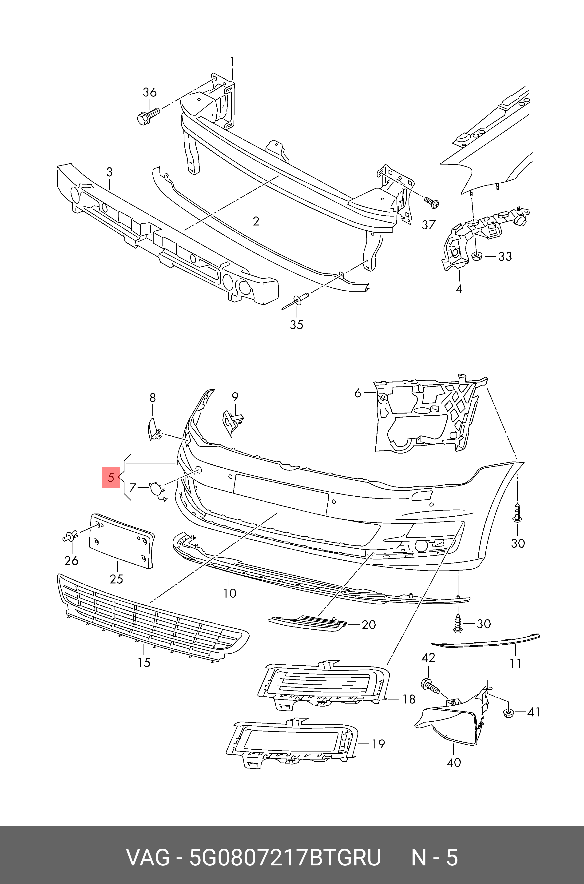 Volkswagen FRONT BUMPER WITH PDC HOLE WITH WASH HOLE FROM TAIWAN ...