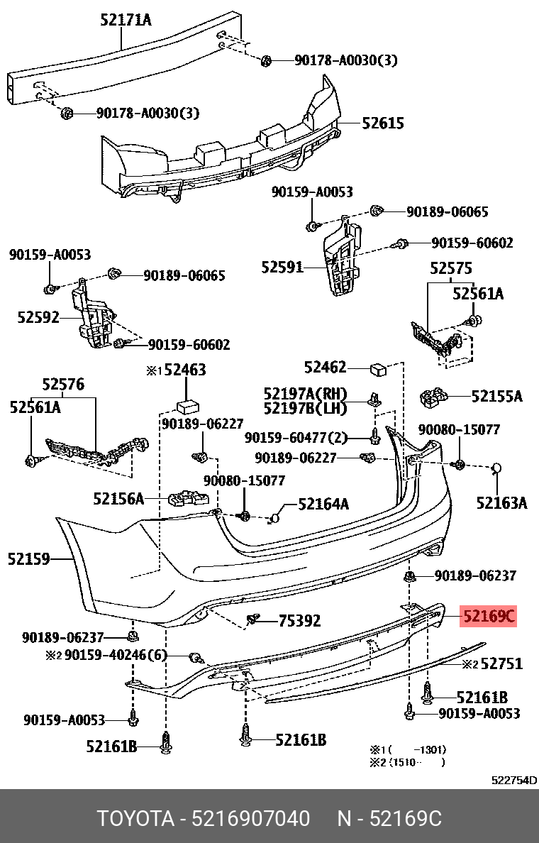 Toyota AVALON 16-18 BUMPER REAR LOWER - 52169-07040 | Spare Parts Shop ...