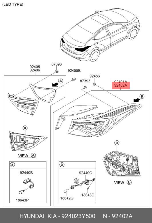 Hyundai ELANTRA 14-16 TAIL LAMP USA RH - 92402-3Y500 | Spare Parts Shop ...