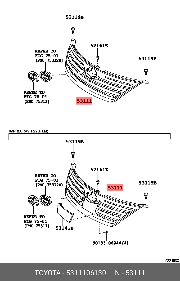Toyota AURION 06-09 GRILLE CHRM [2] - 53111-06130 | Spare Parts Shop ...