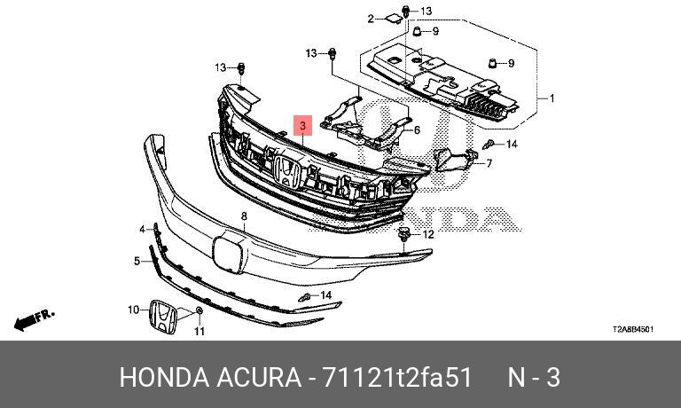 Honda GRILLE ASSEMBLY CHRM CN - 71121T2FA51 | Spare Parts Shop ...