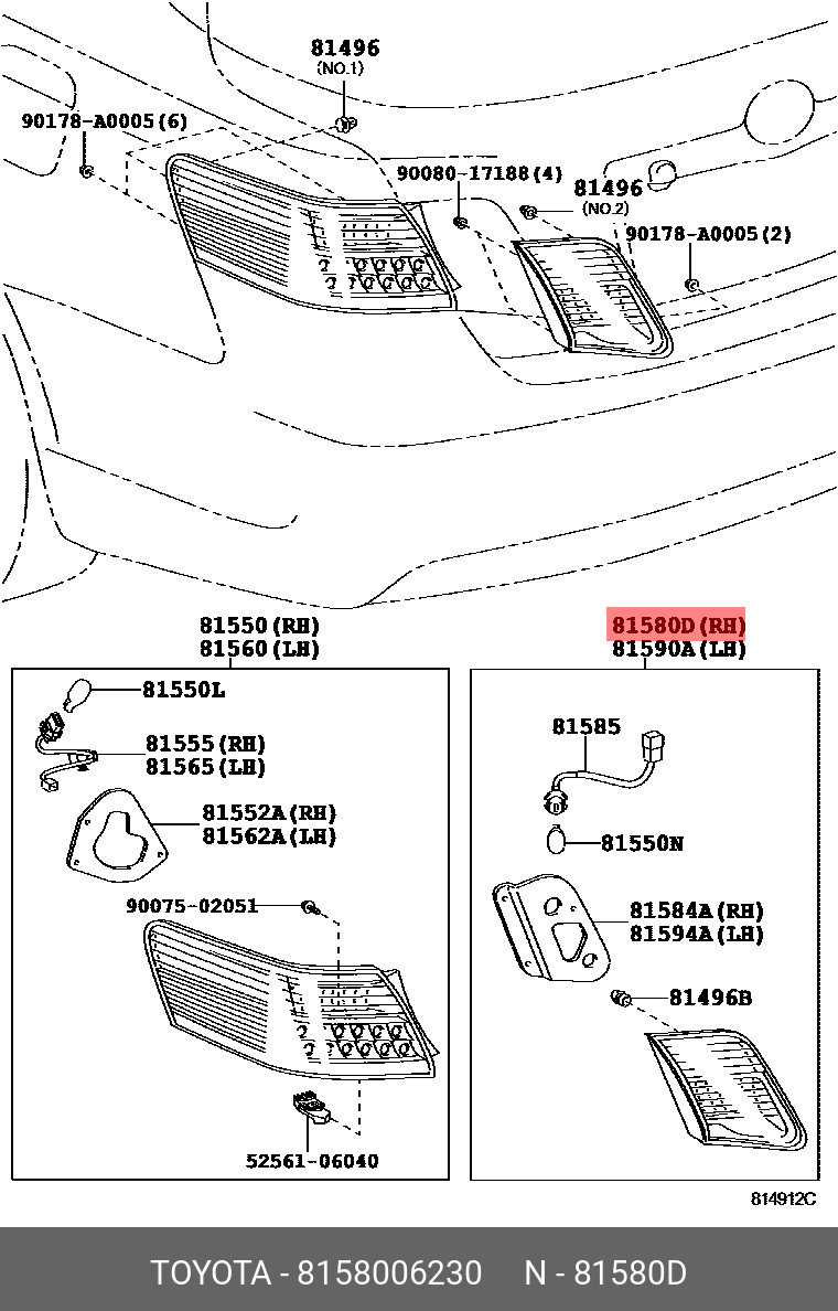 Toyota CAMRY 10-11 BACK LAMP USA RH ASSEMBLY [2] - 81580-06230 | Spare ...