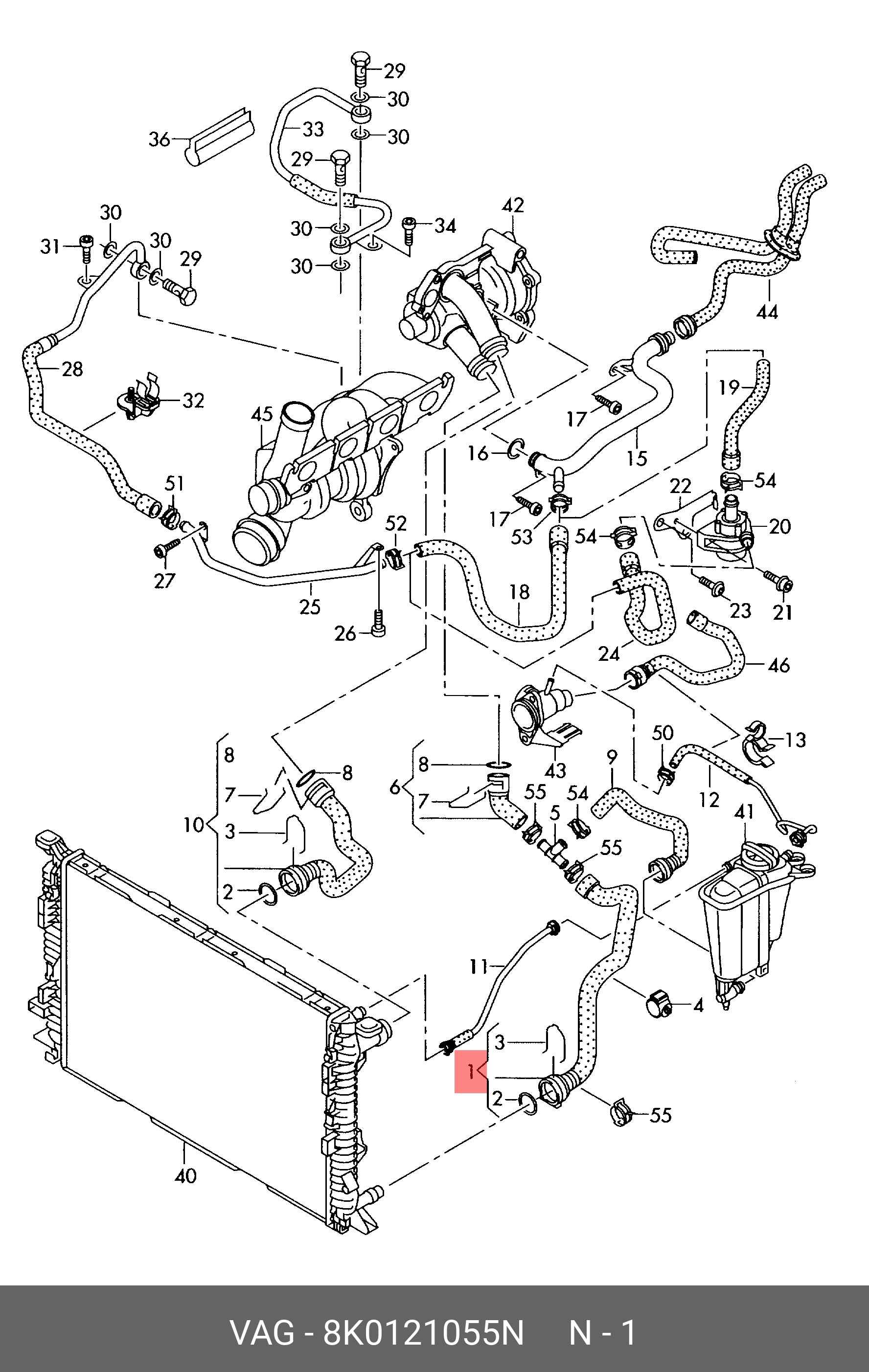 8K0 121 055 N VAG Coolant hose