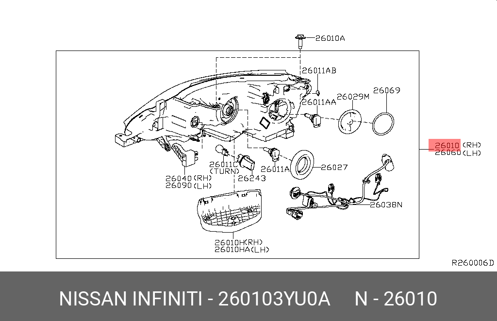 Nissan SENTRA 16-19 HEAD LAMP RH USA [2] - 26010-3YU0A | Spare Parts ...