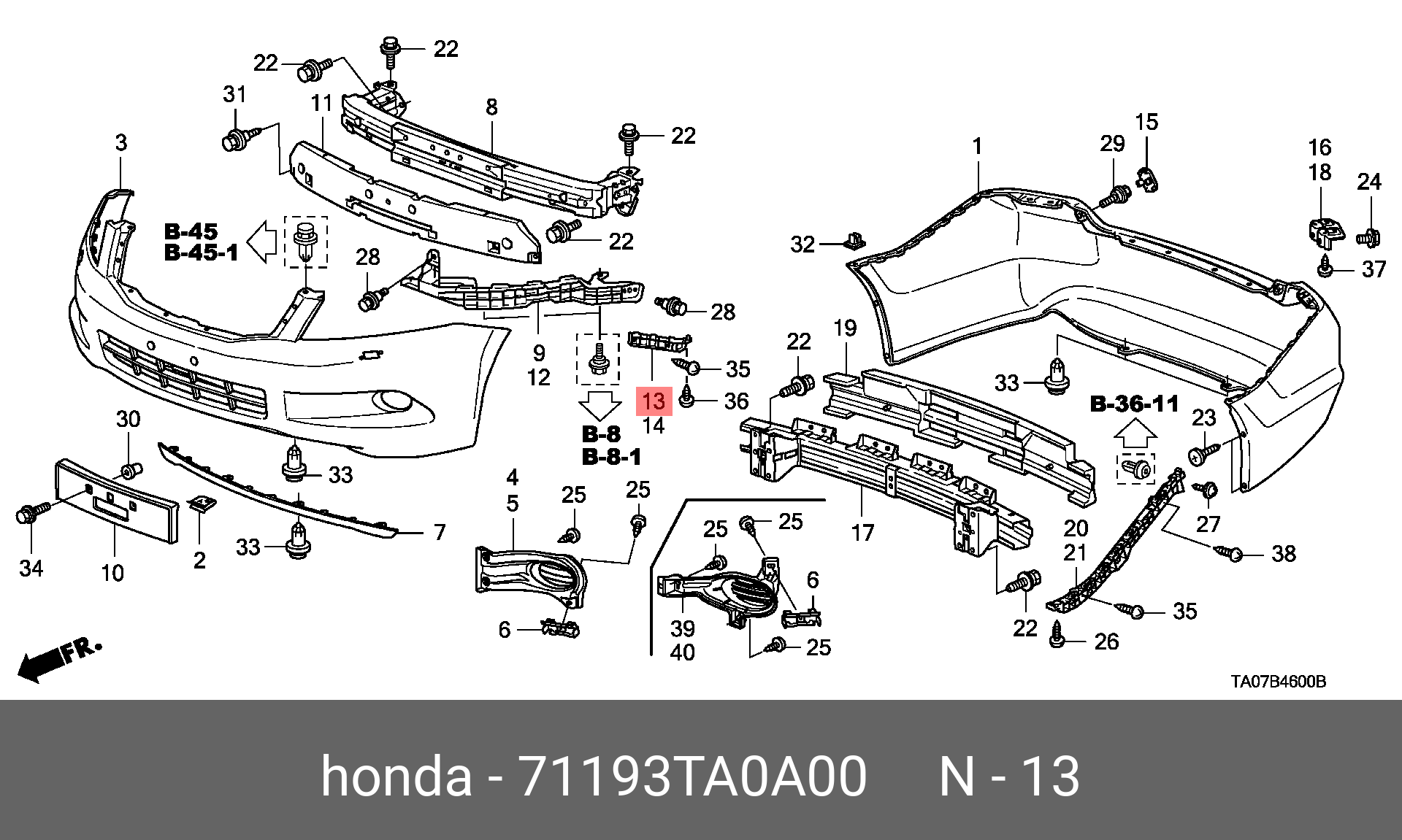 Honda BUMPER BRACKET FRONT RH - 71193TA0A00 | Spare Parts Shop ...