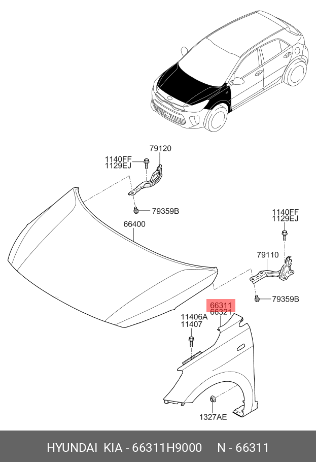 KIA RIO 18-19 FENDER CN LH [2] - 66311-H9000 | Spare Parts Shop ...