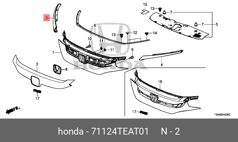 Honda CIVIC 16-19 HEAD LAMP MOULDING UPPER CHROME RH - 71124-TEA-T01 ...