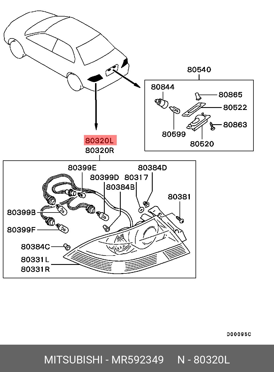 Mitsubishi LANCER 01-03 TAIL LAMP LH ASSY - MR592349 | Spare Parts Shop ...