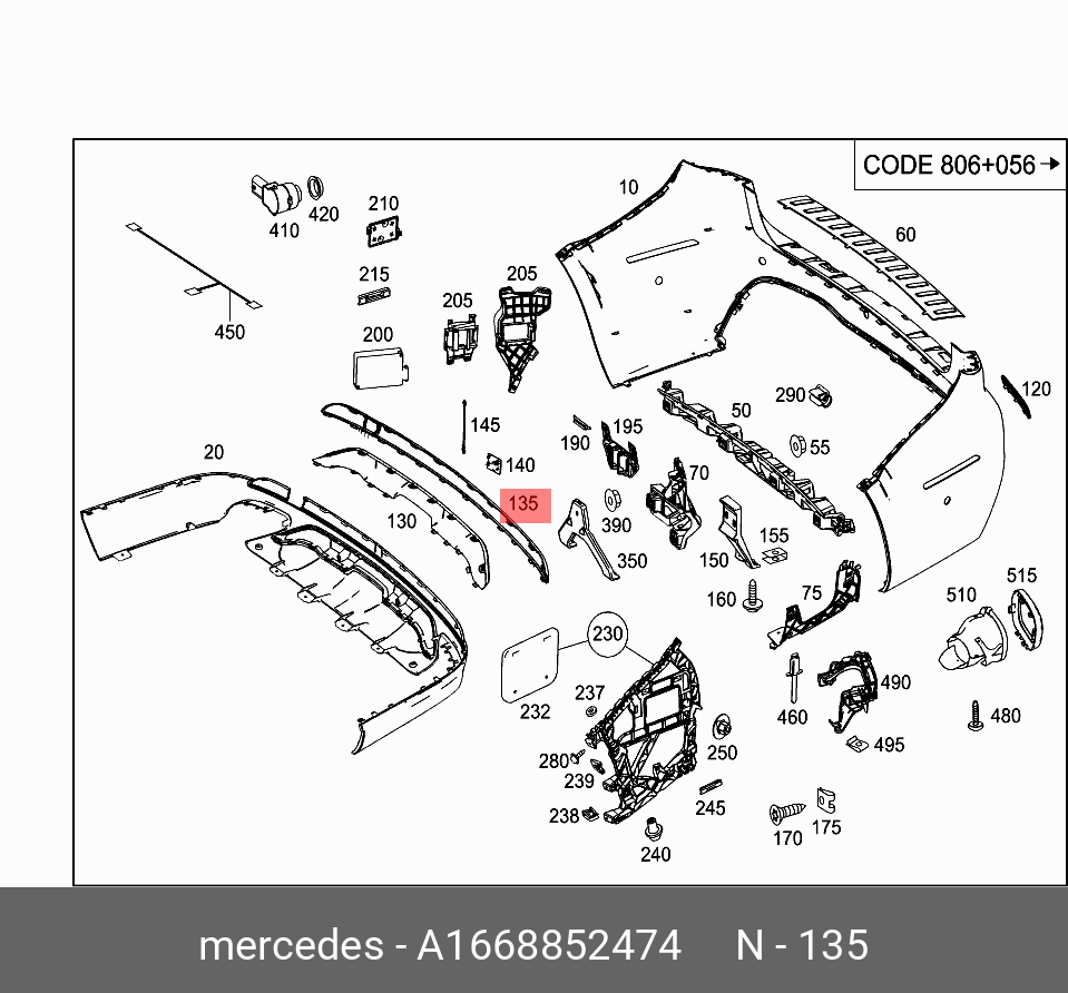 A 166 885 24 74 MERCEDES BENZ Fog light frame