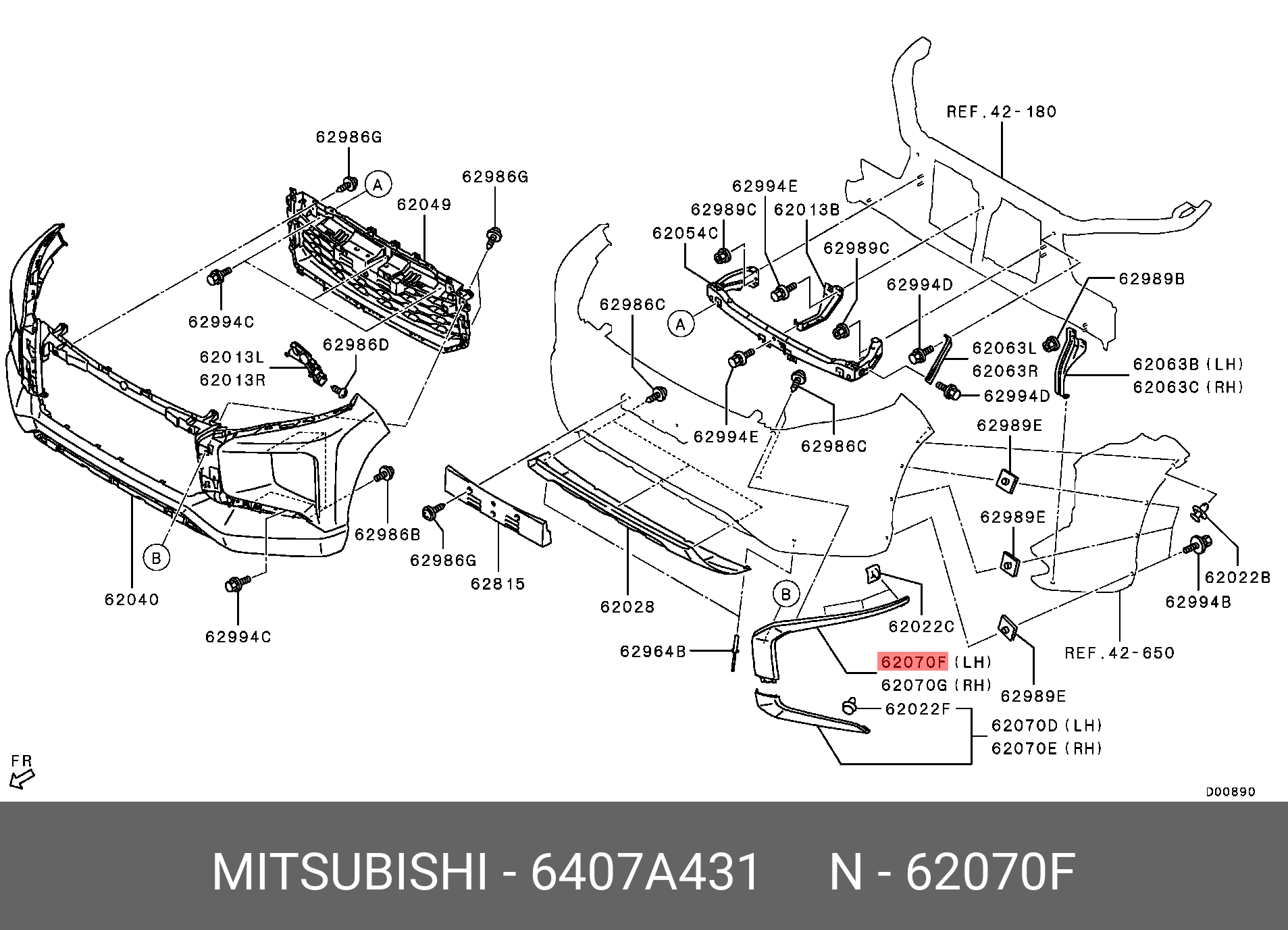Mitsubishi L200 19-20 BUMPER MOULDING LOWER CHROME LH - 6407A431 ...