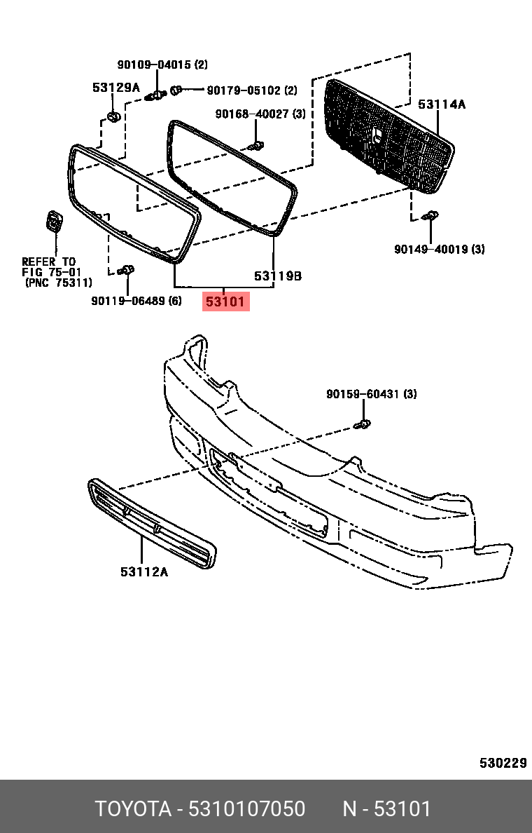 Toyota AVALON 08-10 GRILLE CHRM COMPLETE - 53101-07050 | Spare Parts ...