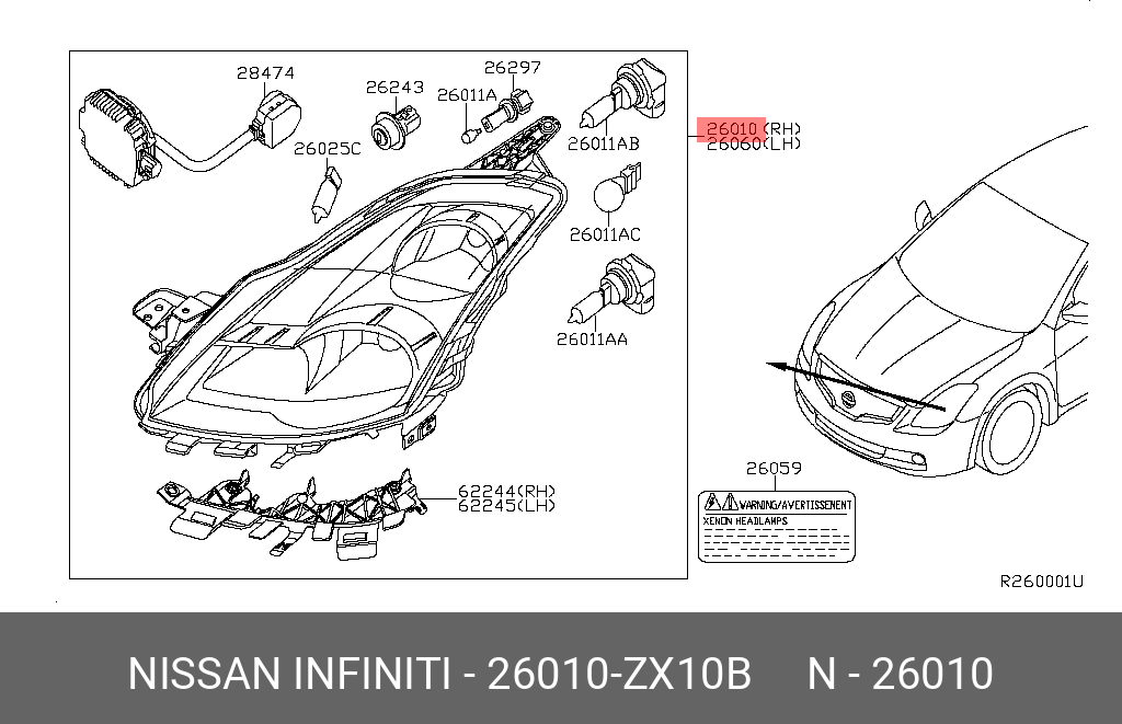 Nissan ALTIMA 11-12 2D COUPE HEAD LAMP ASSEMBLY RH - 26010-ZX10B ...