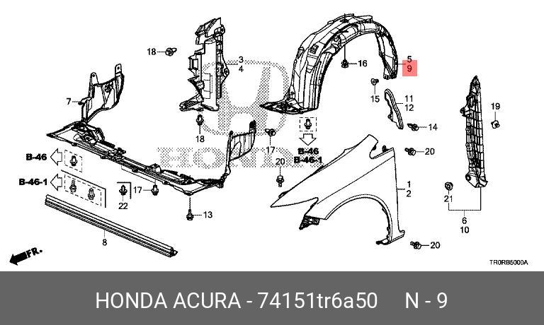 Honda CIVIC 12-15 INNER FENDER LH 74151-TR0-A00 - 74151-TR6-A50 | Spare ...
