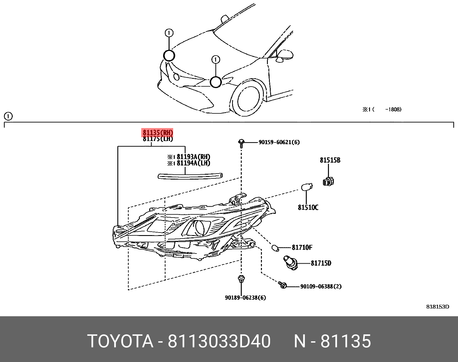 Toyota CAMRY 18-20 HEAD LAMP USA CN RH - 81130-33D40 | Spare Parts Shop ...
