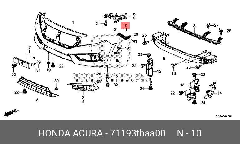 Honda CIVIC 16-19 BUMPER BRACKET FRONT SMALL RH - 71193-TBA-A00 | Spare ...