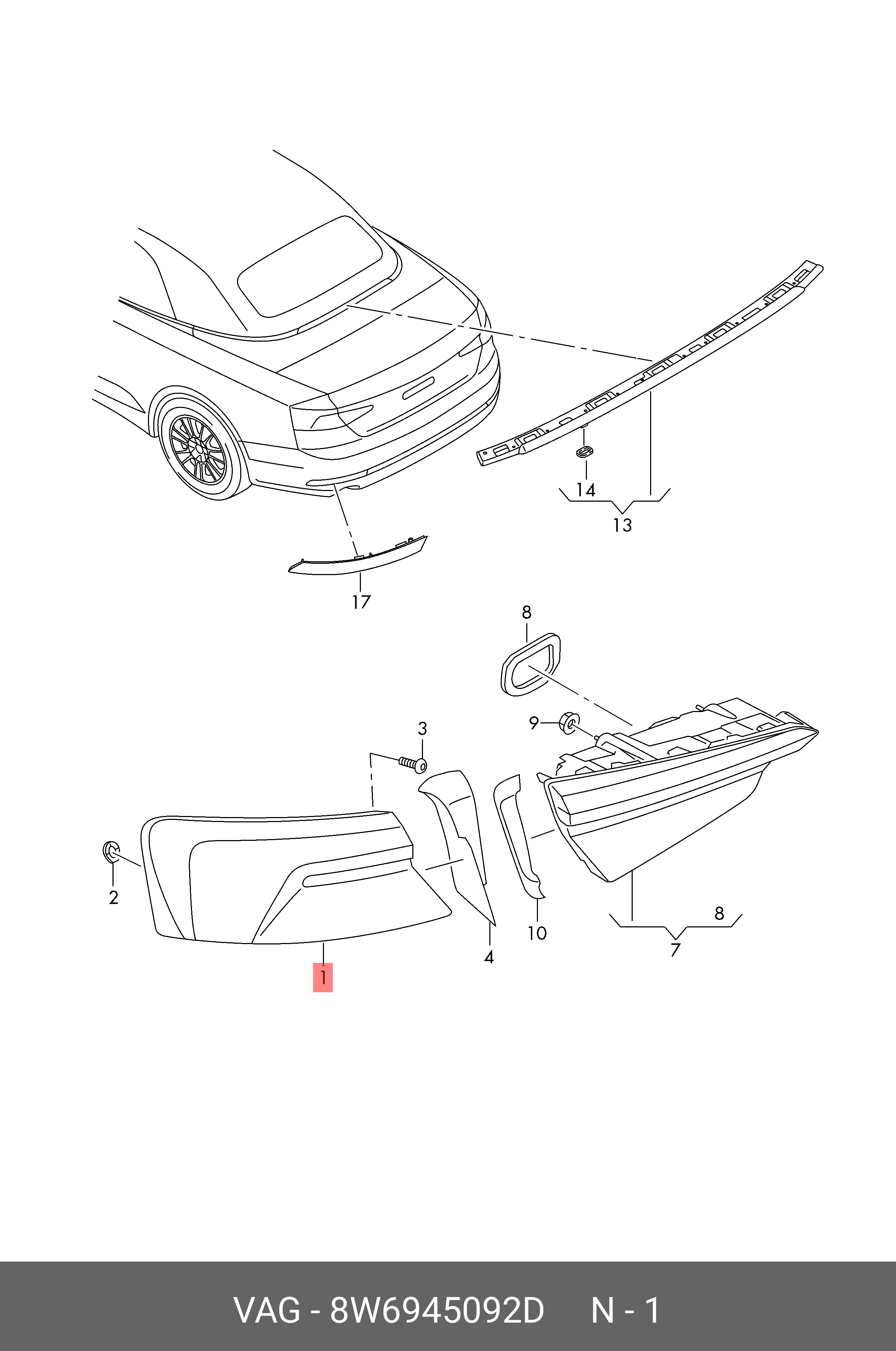 Audi TAIL LAMP WITH DYNAMIC INDICATOR RH - 8W6945092D | Spare Parts ...
