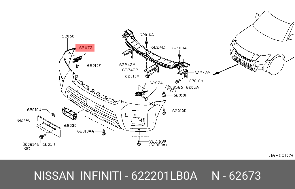 Nissan PATROL 10-19 BUMPER BRACKET FRONT RH - 62220-1LB0A | Spare Parts ...