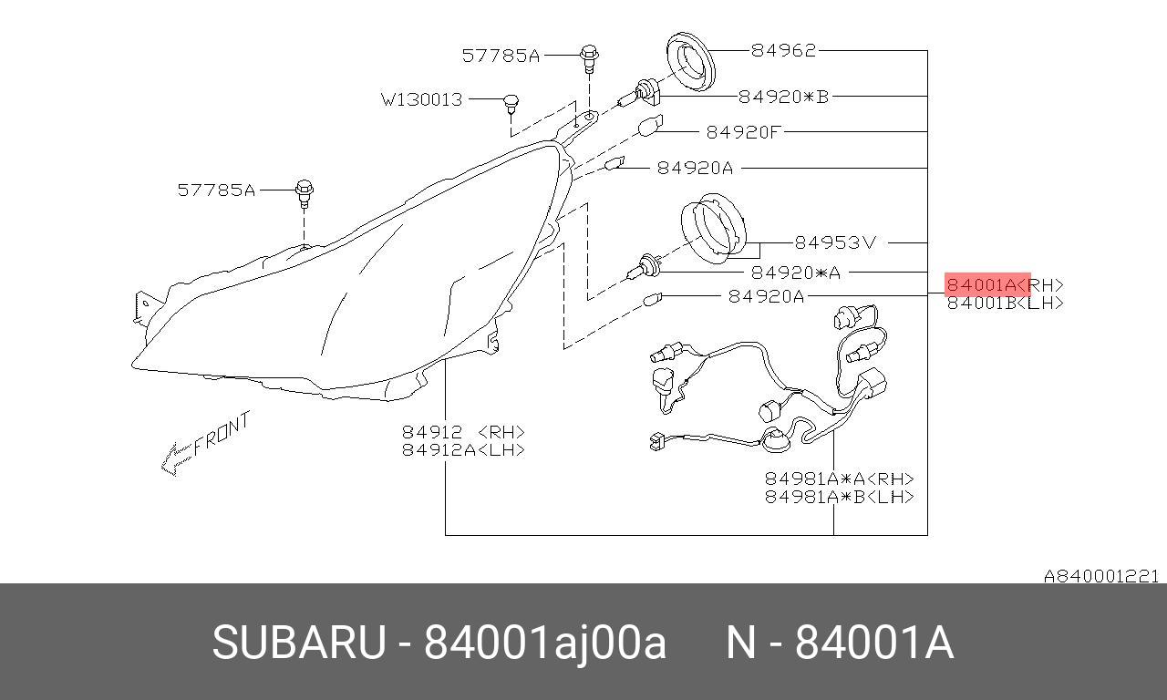 Subaru LEGACY OUTBACK 10-12 HEAD LAMP USA RH - 84001-AJ00A | Spare ...