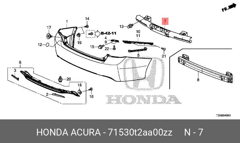 Honda BUMPER INFORCEMENT REAR - 71530T2AA00ZZ | Spare Parts Shop ...