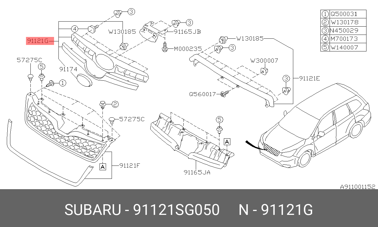 Subaru FORESTER 14-16 GRILLE UPPER WITH CHROME MOULDING - 91121-SG050 ...