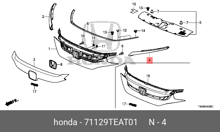 Honda CIVIC 16-19 HEAD LAMP MOULDING UPPER CHROME LH - 71129-TEA-T01 ...