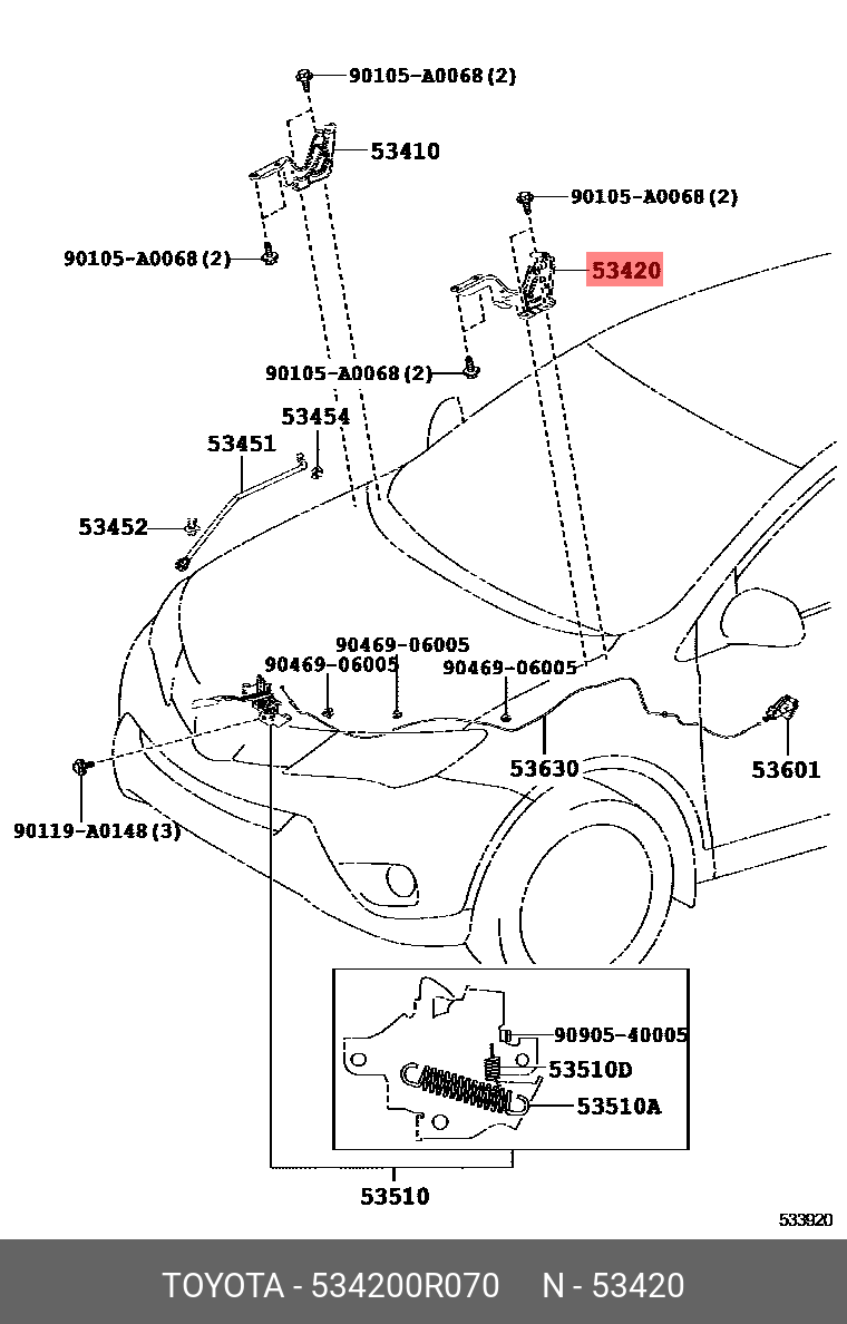Toyota RAV4 13-19 HOOD HINGES LH - 53420-0R070 | Spare Parts Shop ...