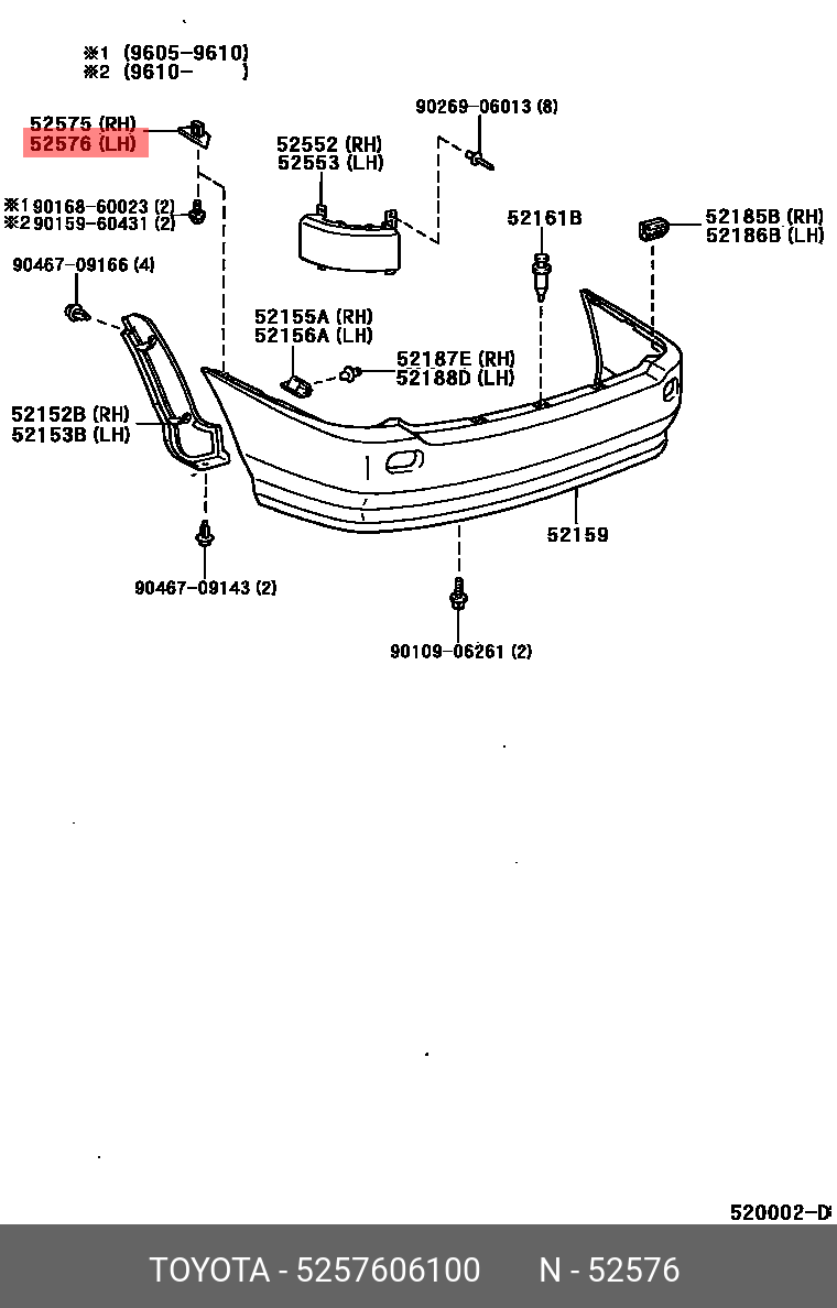 Toyota CAMRY 12-14 BUMPER BRACKET REAR LH(LONG) [2] - 52576-06100 ...