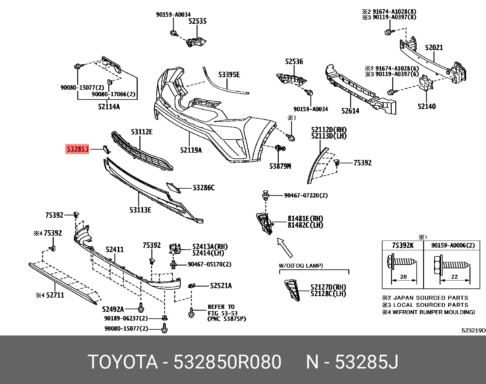 Toyota RAV4 16-19 BUMPER GRILLE COVER SMALL RH - 53285-0R080 | Spare ...