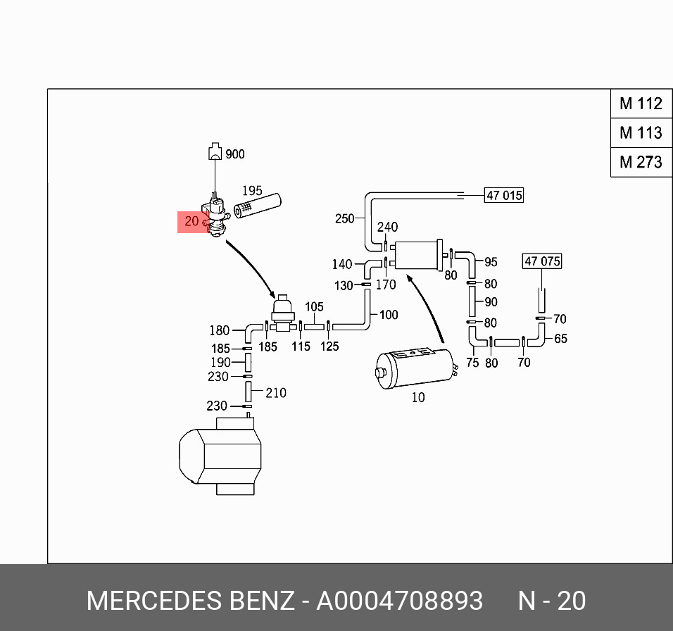 A 0004708893 MERCEDES BENZ Fuel vapor valve