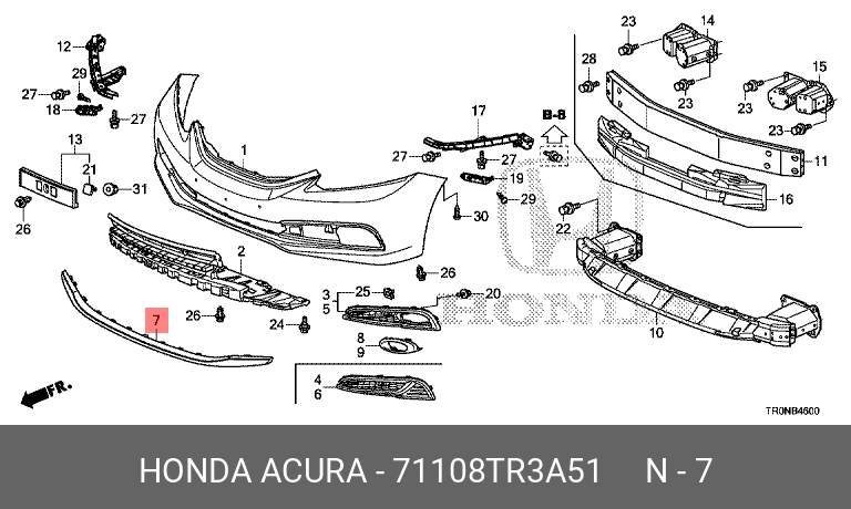 Honda CIVIC 14-15 BUMPER GRILLE MOULDING CHROME - 71108-TR3-A51 | Spare ...