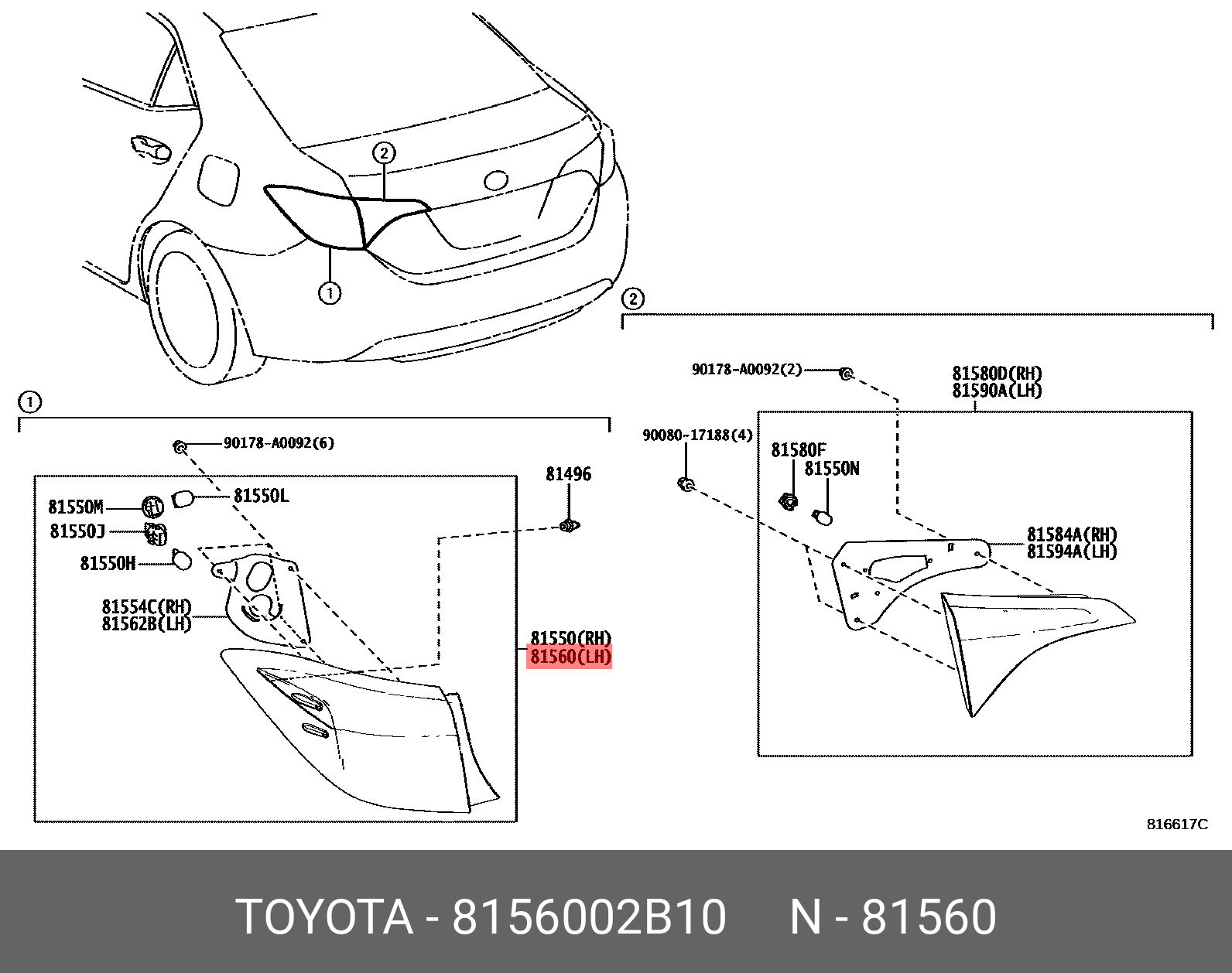 Toyota COROLLA 17-19 USA TAIL LAMP FULL RED SE,XLE,XSE LH - 81560-02B10 ...