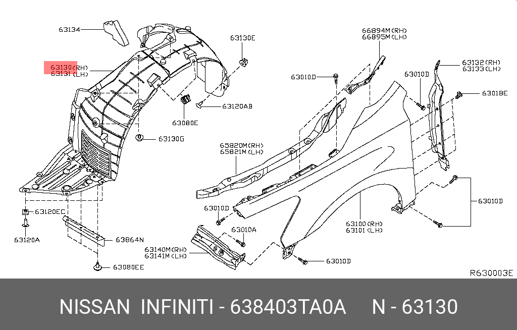 Nissan ALTIMA 13-15 INNER FENDER CN RH [3] - 63840-3TA0A | Spare Parts ...