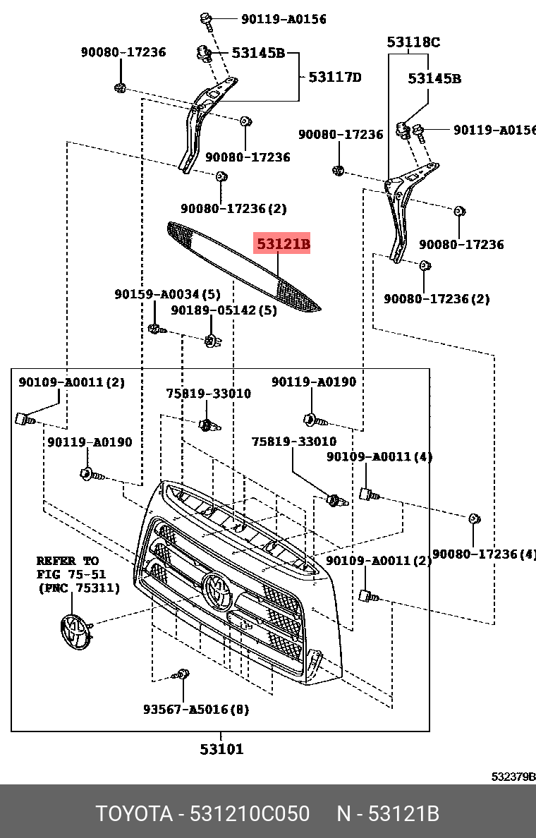 Toyota TUNDRA 07-09 GRILLE MOULDING BLACK - 53121-0C050 | Spare Parts ...