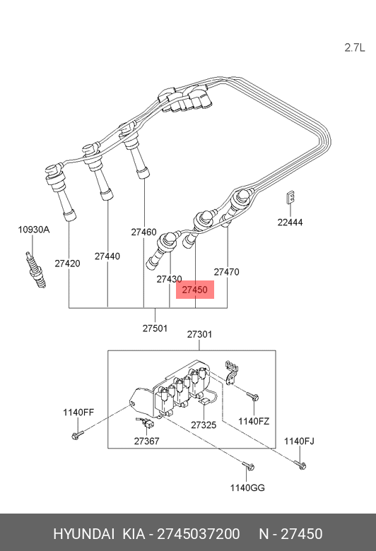 2745037200 HYUNDAI KIA Провода высоковольтные системы зажигания ...