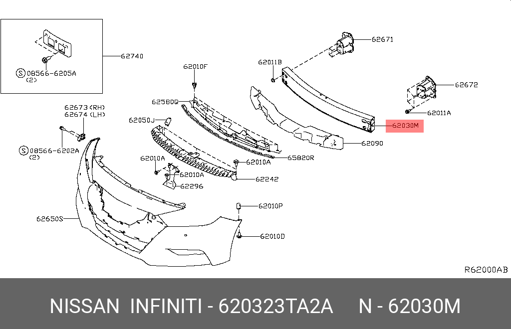 Nissan MAXIMA 16-18 BUMPER INFORCEMENT FRONT - 62032-3TA2A | Spare ...