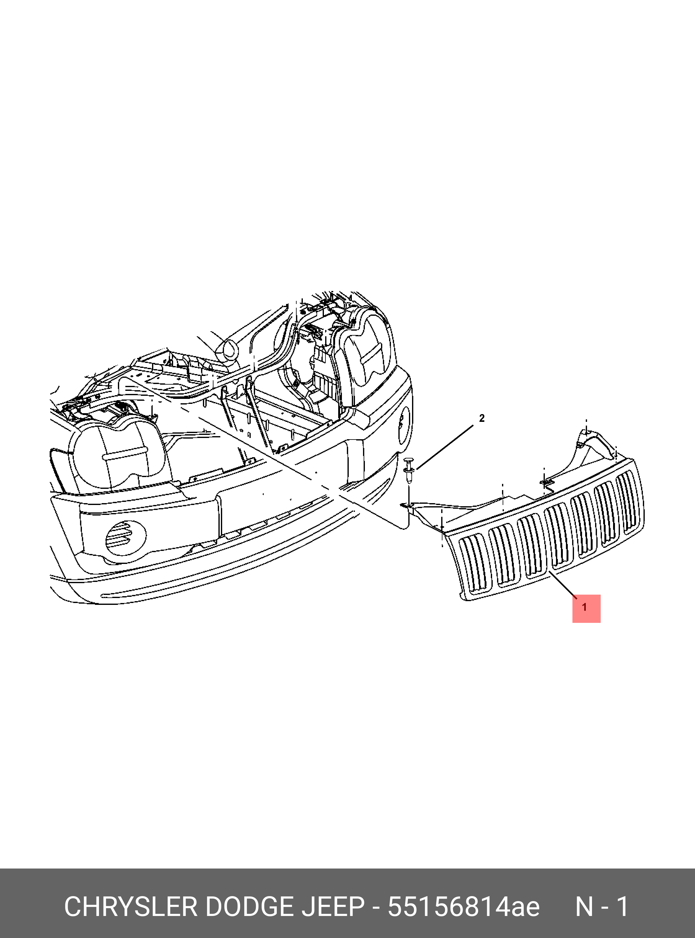 Jeep G CHEROKEE 08-10 GRILLE CHRM 55157458AB - 55156814AE | Spare Parts ...