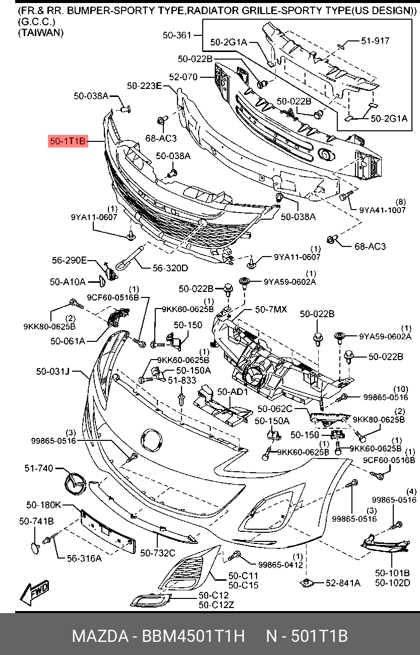 Mazda MAZDA 3 10-11 BUMPER GRILLE [2] - BBM4-50-1T1H | Spare Parts Shop ...