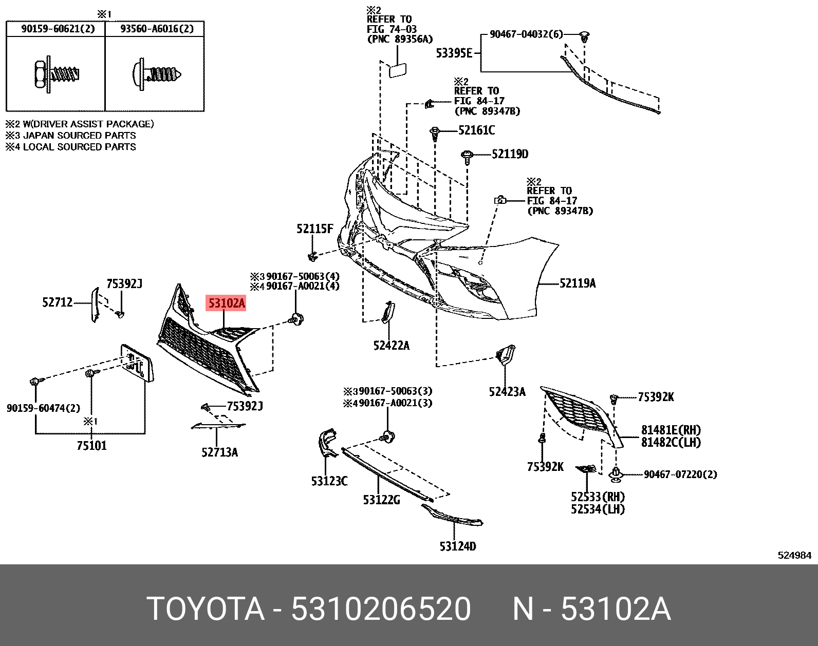 Toyota CAMRY 18-20 BUMPER GRILLE SE TWN - 53102-06520 | Spare Parts ...