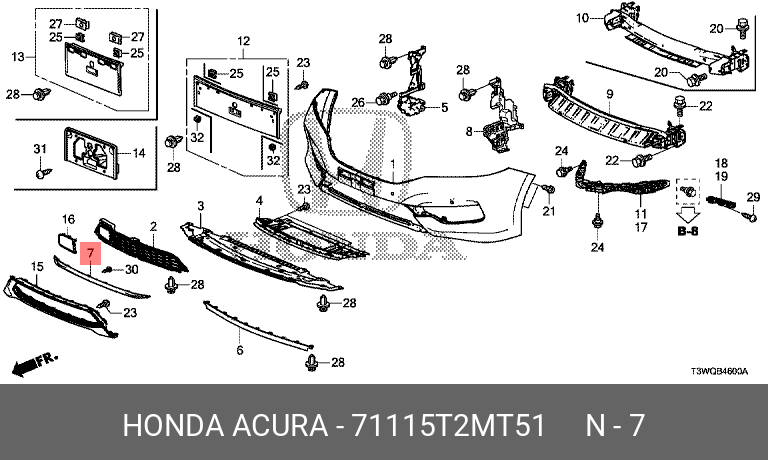 Honda BUMPER GRILLE WITH MOULDING - 71115T2MT51 | Spare Parts Shop ...
