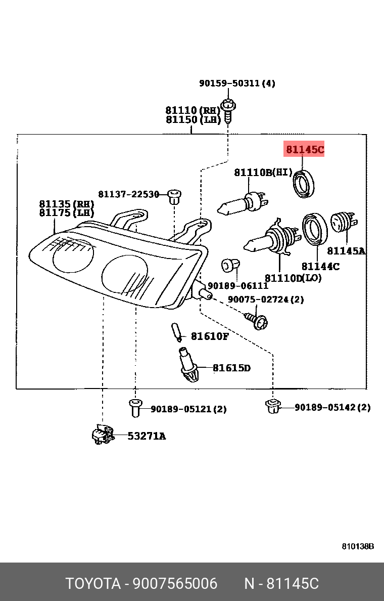 Toyota CAMRY 12-14 HEAD LAMP BACK RUBBER COVER BIG [2] - 90075-65006 ...
